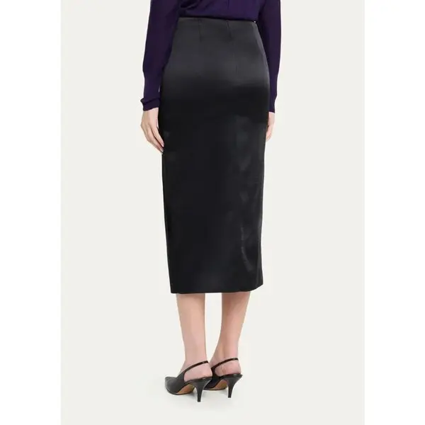 Akris Silk Satin Slit Midi Pencil Skirt