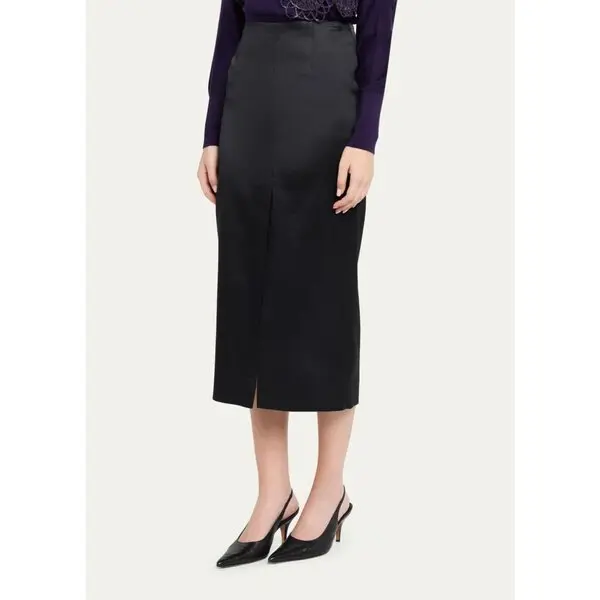 Akris Silk Satin Slit Midi Pencil Skirt