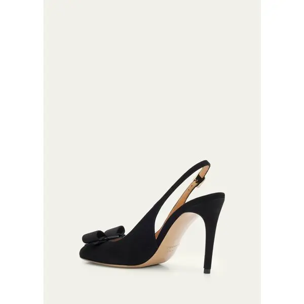 FERRAGAMO 95mm Vibily Bow Suede Slingback Pumps