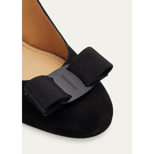 FERRAGAMO 95mm Vibily Bow Suede Slingback Pumps