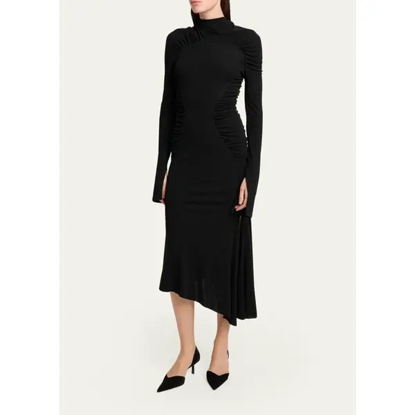 Victoria Beckham High-neck Contour-ruched Midi Dress