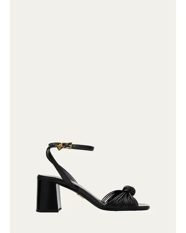 Prada 65mm Knotted Leather Block-heel Sandals