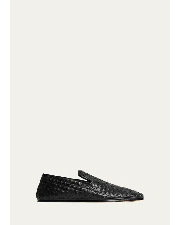 Bottega Veneta Palazzo Intrecciato Leather Square-toe Slippers - Black