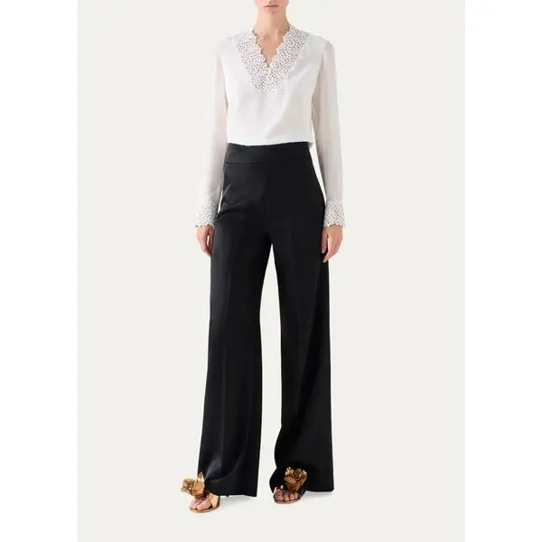 Akris Lace V-neck Long-sleeve Blouse
