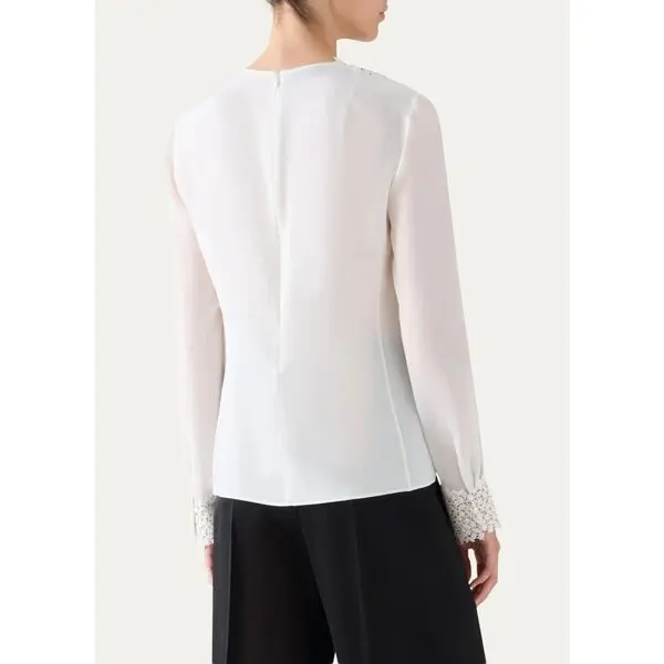 Akris Lace V-neck Long-sleeve Blouse