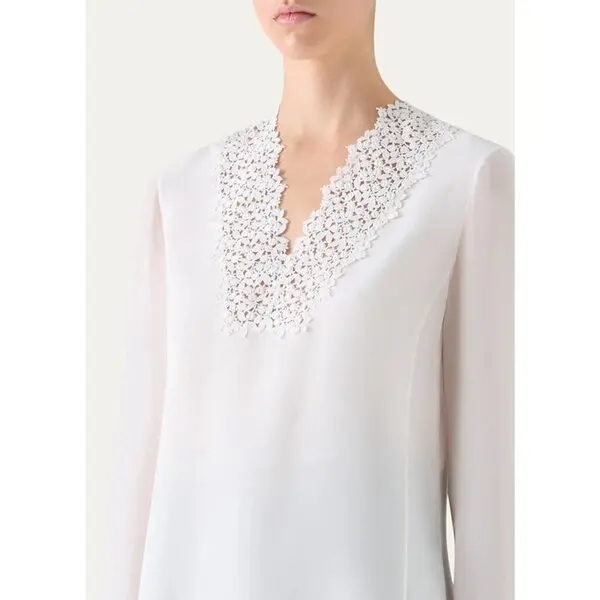 Akris Lace V-neck Long-sleeve Blouse