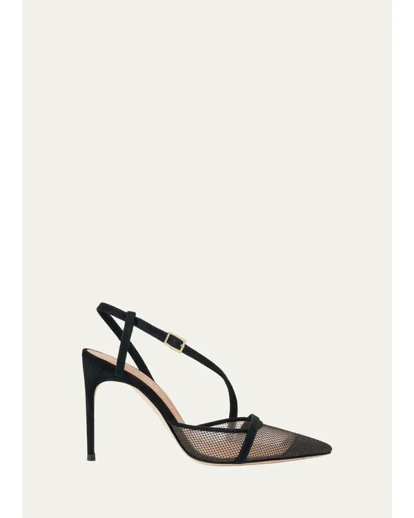 MALONE SOULIERS Valeria 90mm Suede & Mesh Slingback Pumps