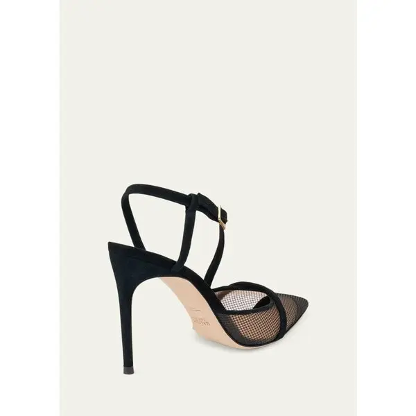 MALONE SOULIERS Valeria 90mm Suede & Mesh Slingback Pumps