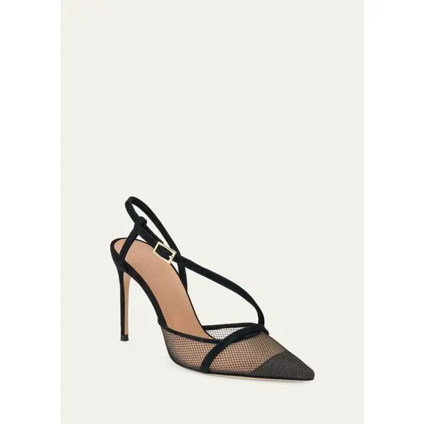 MALONE SOULIERS Valeria 90mm Suede & Mesh Slingback Pumps