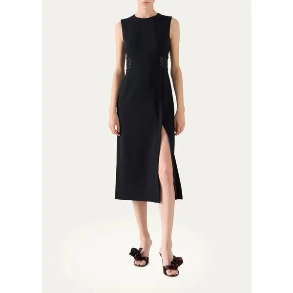 Akris Sleeveless Lace-inset Wool Double-face Midi Dress