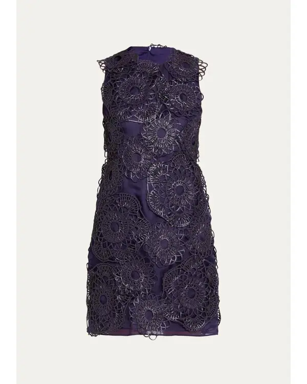 Akris Anemone Aetz Embroidered Organza Sleeveless Mini Dress