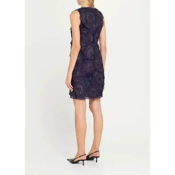 Akris Anemone Aetz Embroidered Organza Sleeveless Mini Dress