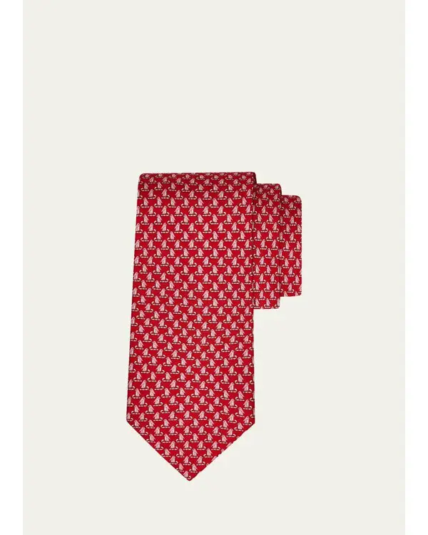 FERRAGAMO Penguin On Sled Silk Tie - Rosso