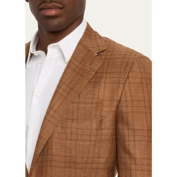 Kiton Cashmere Linen Plaid Sport Coat