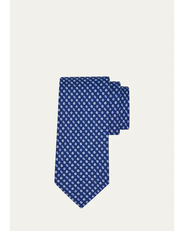 FERRAGAMO Sports Ball Print Silk Tie - Navy