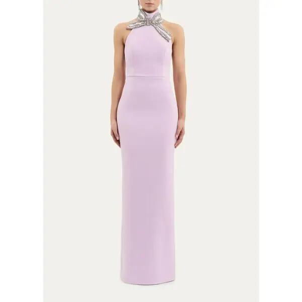 Rebecca Vallance Yolanda Diamante Bow Halter Column Gown