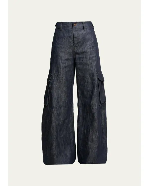 Gabriela Hearst Eos Cotton-linen Sculptural Flared Cargo Pants