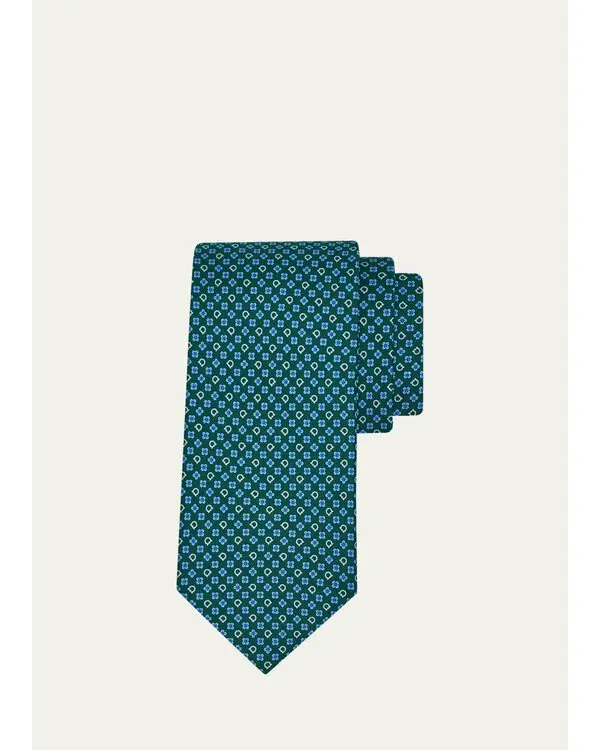 FERRAGAMO Floral-gancini Silk Tie - Verde
