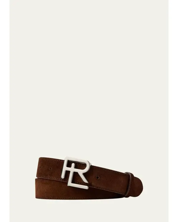 Ralph Lauren Purple Label Rl-buckle Calf-suede Belt - Brown