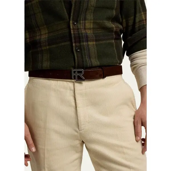 Ralph Lauren Purple Label Rl-buckle Calf-suede Belt - Brown