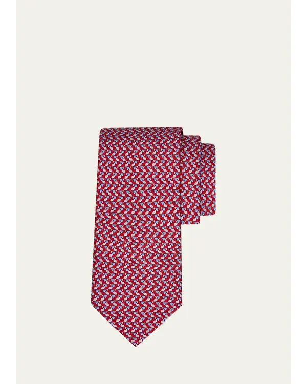 FERRAGAMO Pelican Micro-print Silk Tie - Rosso