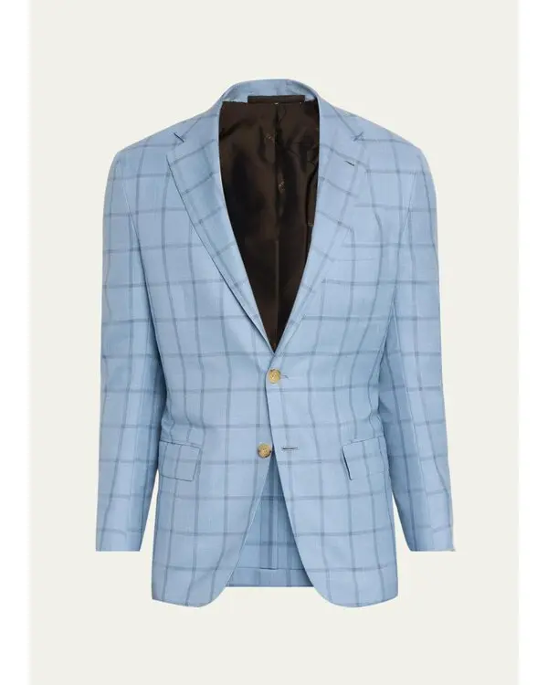 Kiton Windowpane Check Cashmere Sport Coat
