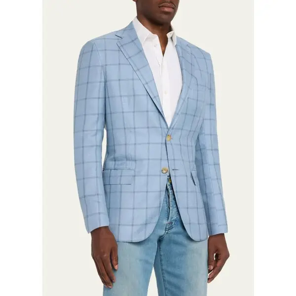 Kiton Windowpane Check Cashmere Sport Coat