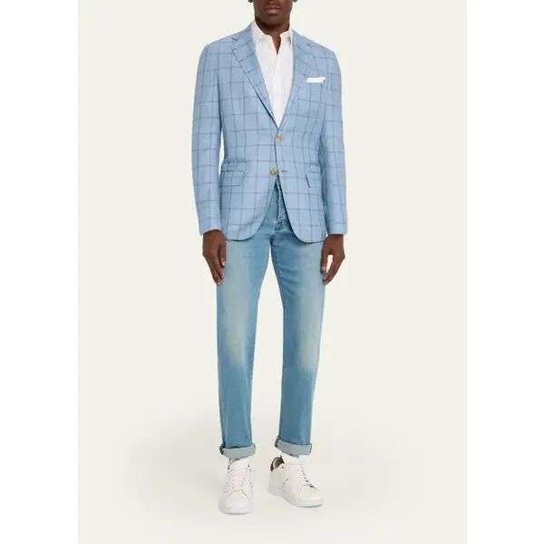 Kiton Windowpane Check Cashmere Sport Coat