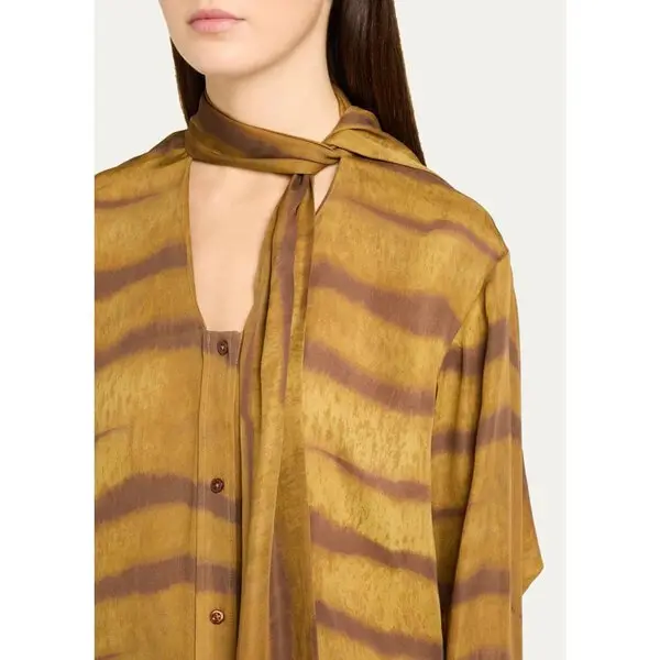 FRAME The Silk Oversized Tie-neck Shirt