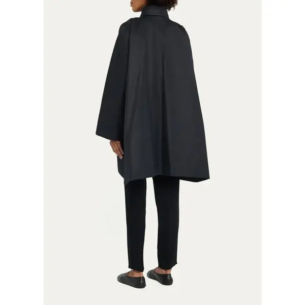 Eskandar Smaller Front Larger Back High Neck Raincoat With Button Away Hood Long Plus Length - Black