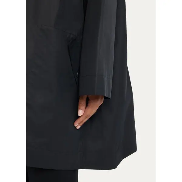 Eskandar Smaller Front Larger Back High Neck Raincoat With Button Away Hood Long Plus Length - Black