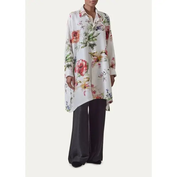 Eskandar Wide A-line Shirt With Collar Long Plus Length