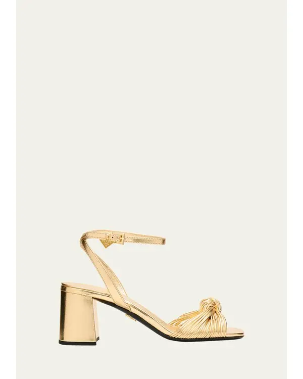 Prada 65mm Knotted Metallic Leather Sandals
