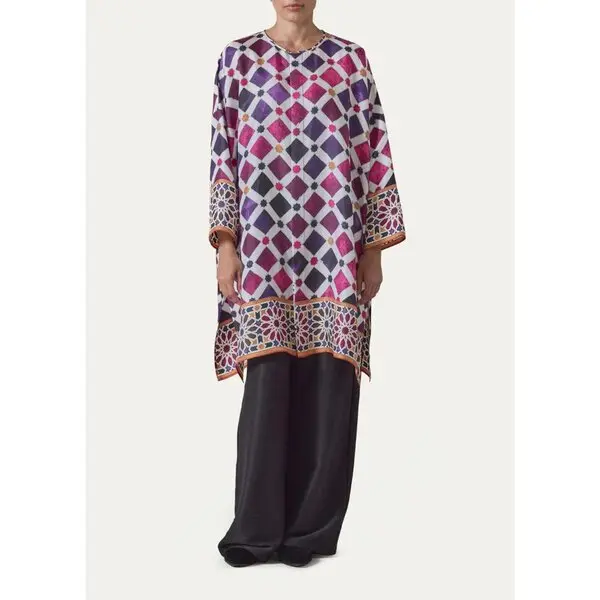 Eskandar Wide Bound Neck Shirt Very Long With Slits