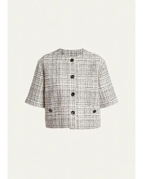 Valentino Garavani Boxy Tweed Short-sleeve Jacket - Vanilla