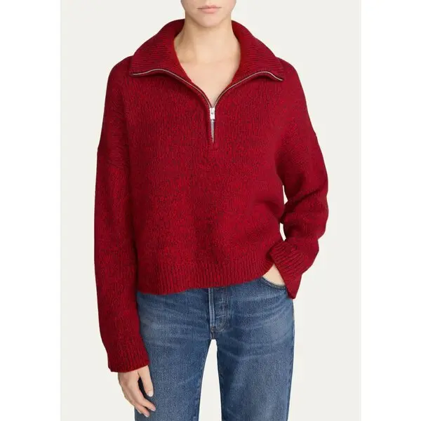 FRAME The Half-zip Marled Knit Sweater