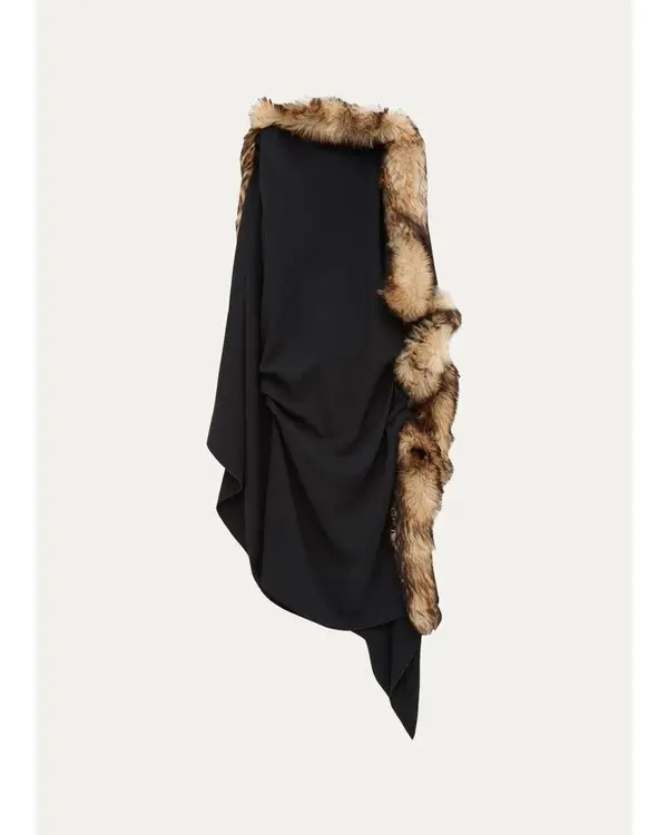Loewe Lamb Shearling-trim Draped Asymmetric Midi Dress - Black