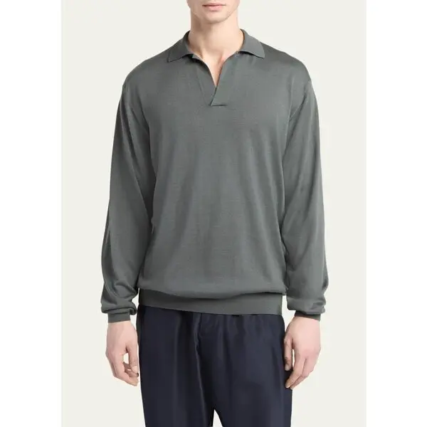 Giorgio Armani Silk And Cotton Johnny Collar Polo Sweater