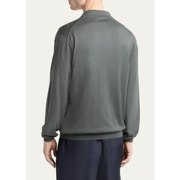 Giorgio Armani Silk And Cotton Johnny Collar Polo Sweater