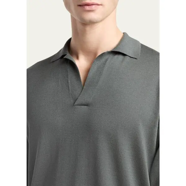 Giorgio Armani Silk And Cotton Johnny Collar Polo Sweater