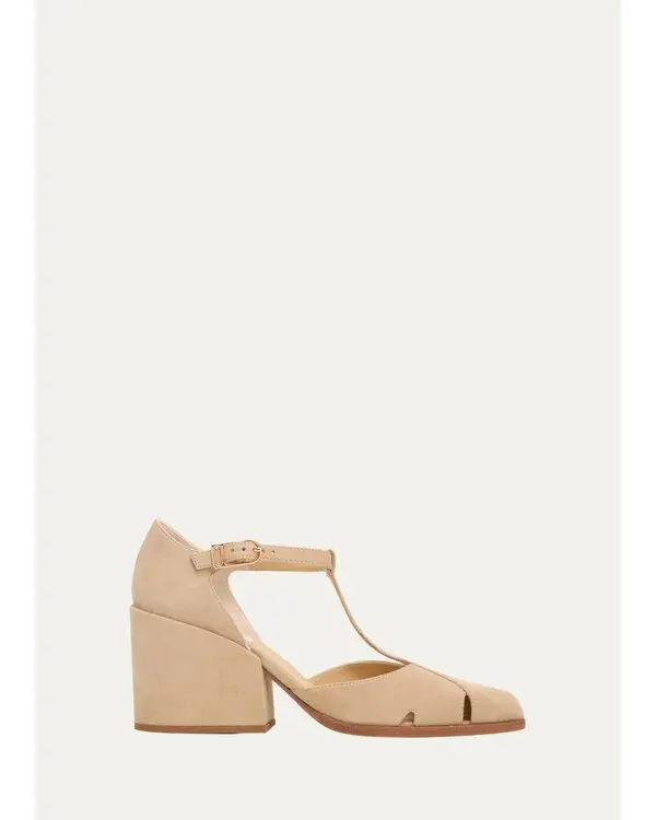 Gabriela Hearst 80mm Hawes Suede T-strap Sandals - Camel