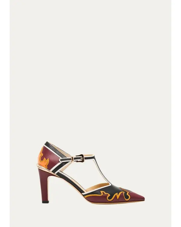 Gabriela Hearst 75mm Duna Western Leather Ankle-strap Pumps - Bordeaux Multi
