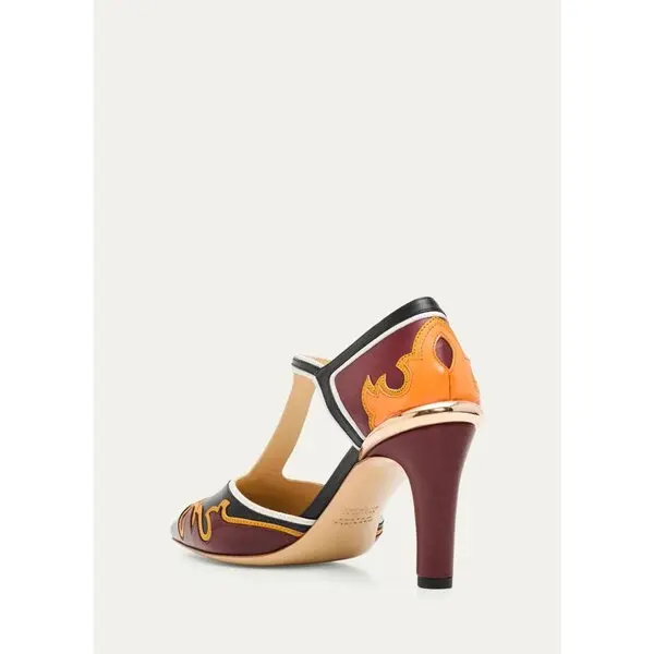 Gabriela Hearst 75mm Duna Western Leather Ankle-strap Pumps - Bordeaux Multi