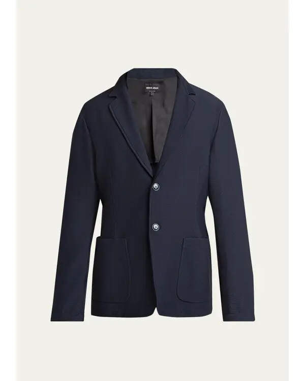 Giorgio Armani Seersucker Patch-pocket Blazer - Midnight