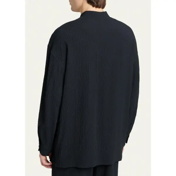 Giorgio Armani Seersucker Band-collar Guru Shirt