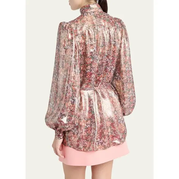 Valentino Garavani Metallic Floral Balloon-sleeve Button-down Shirt
