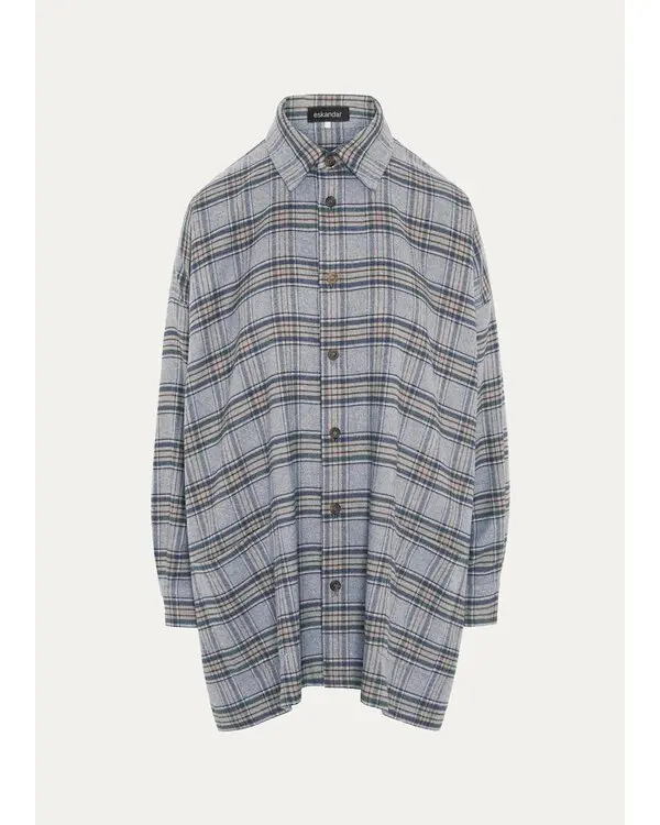 Eskandar Wide A-line Shirt Jacket With Collar Long Length
