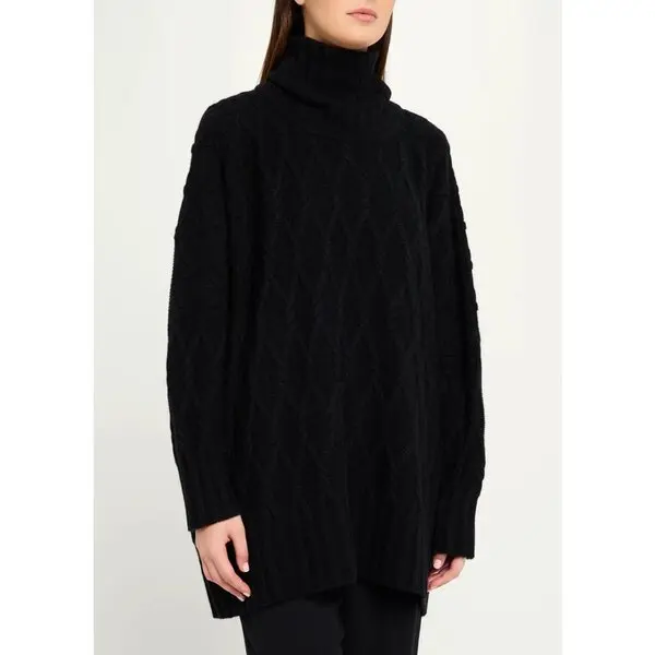 Eskandar Cashmere Cable Roll Neck Long Length - Black