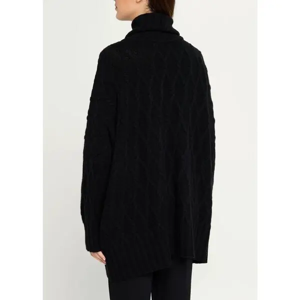 Eskandar Cashmere Cable Roll Neck Long Length - Black