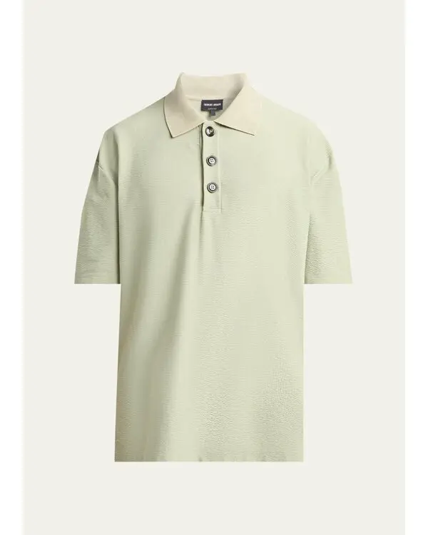 Giorgio Armani Seersucker Relaxed-fit Polo Shirt - Jade